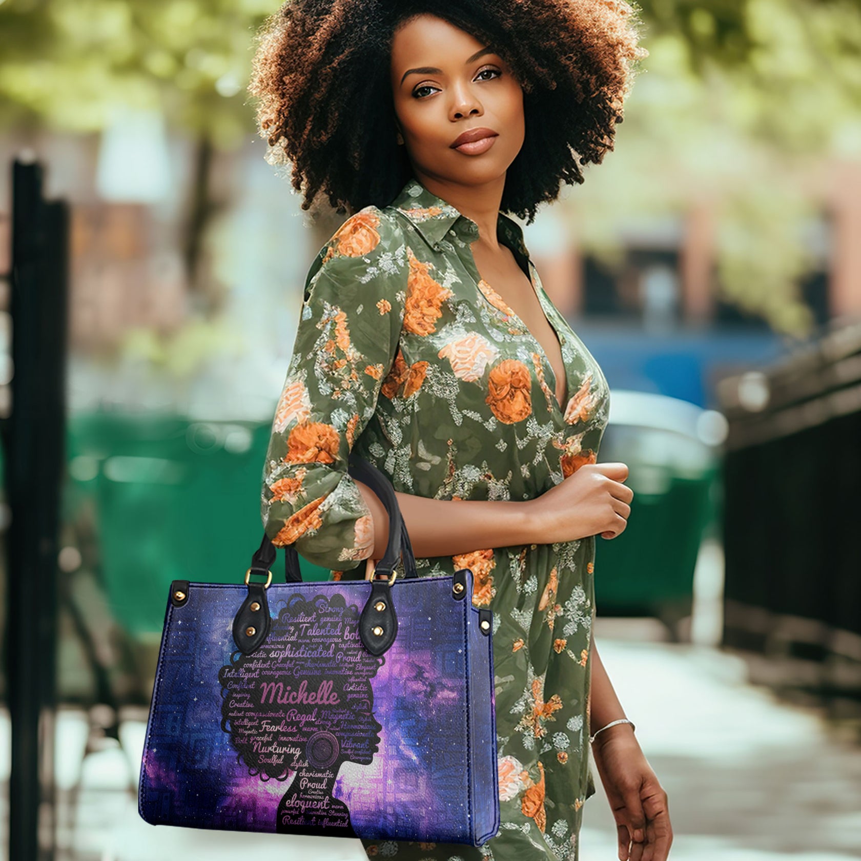 Afro Queen - Galaxy Personalized Leather Handbag SB47 – Sistabag